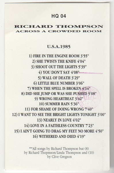 Buy Richard Thompson : Across A Crowded Room (CD) Online for a great ...