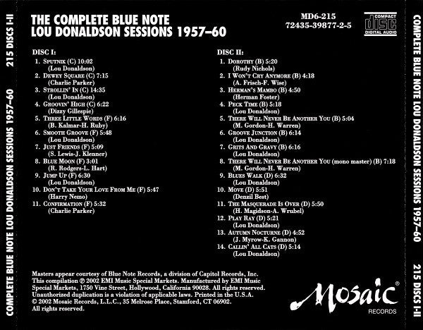 Buy Lou Donaldson : The Complete Blue Note Lou Donaldson Sessions 1957 ...